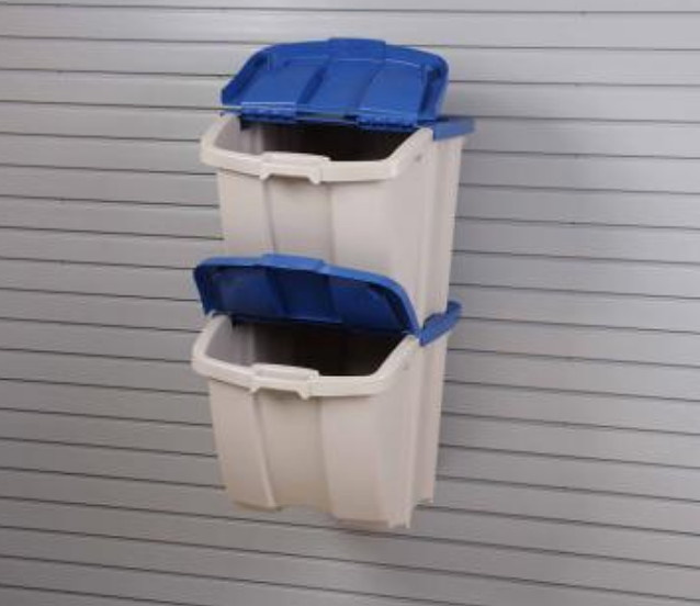 Slatwall Mount Dual Bin Recycling Center With Lids